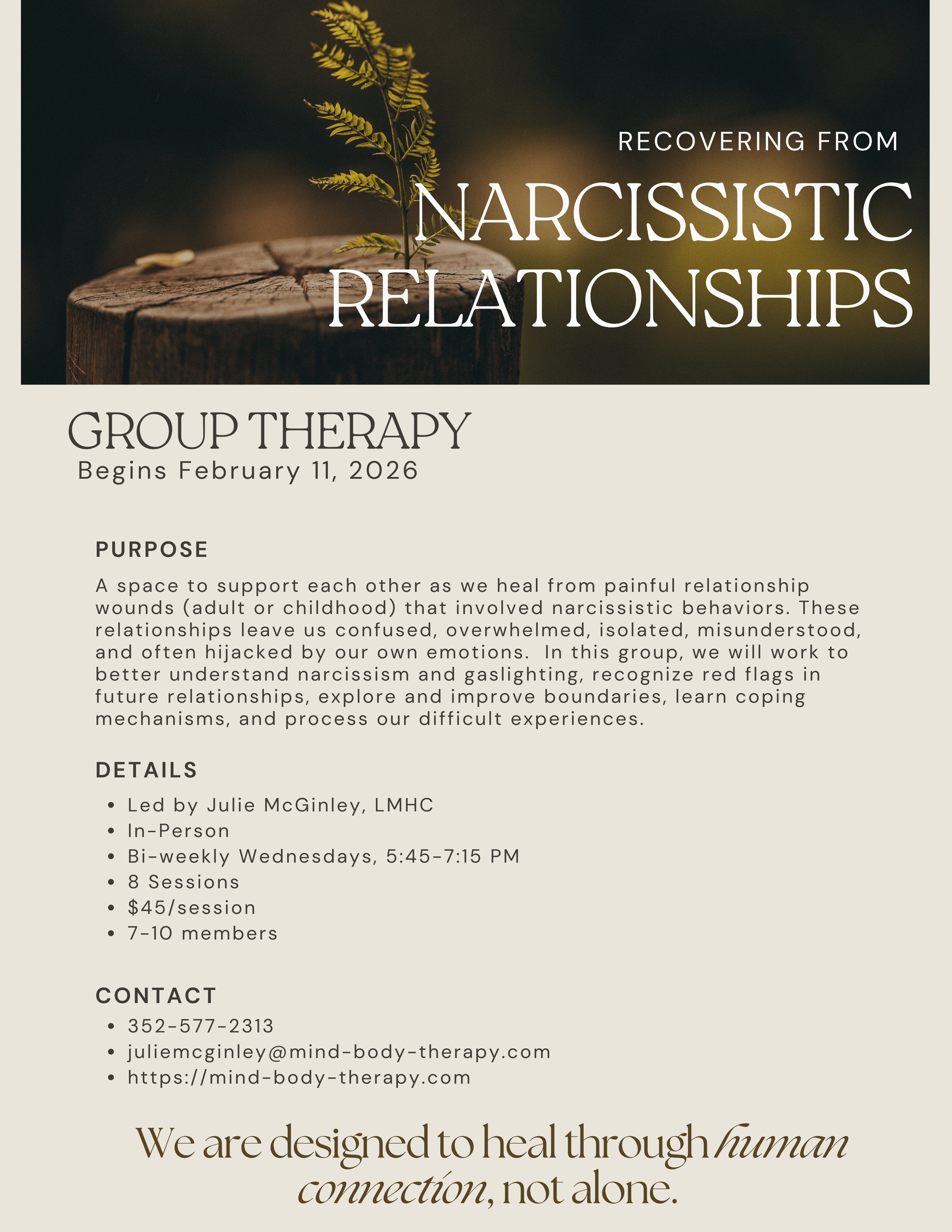 Upcoming Therapy Groups – Mind and Body Therapy